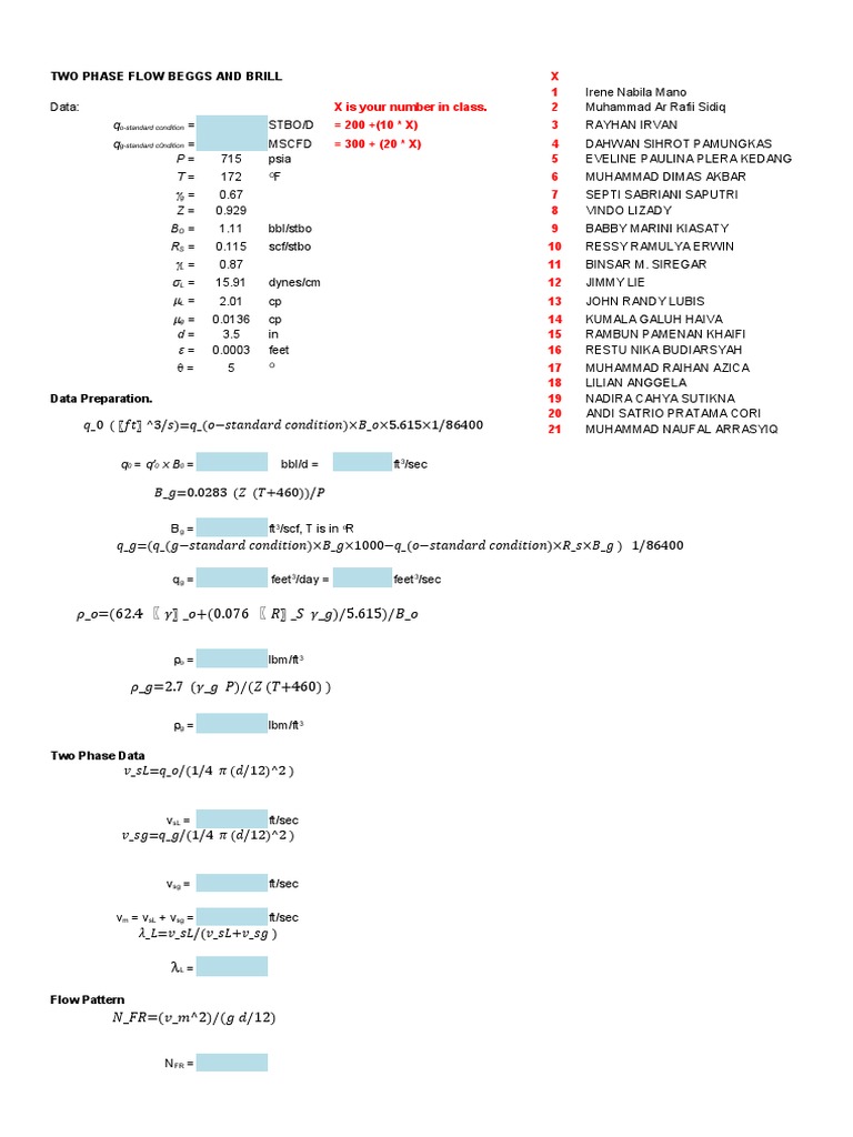 HW Kelas B Classwork Beggs and Brill | PDF | Pressure | Physical Quantities