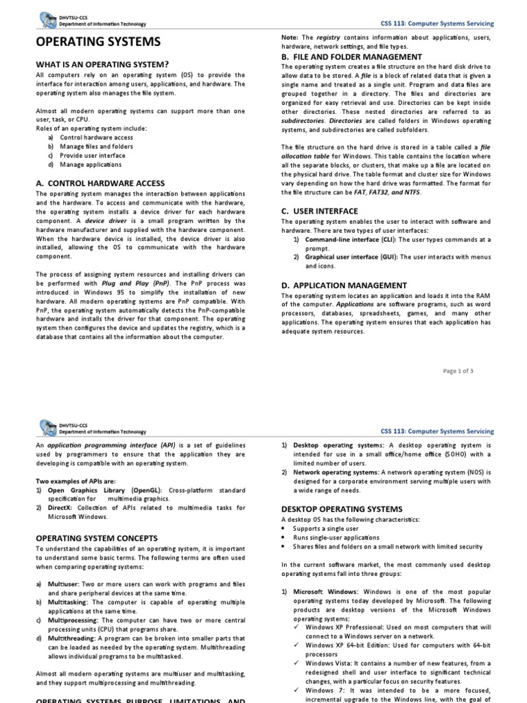 CSS113 Lec5 OPERATING SYSTEM | PDF | Operating System | Computer File