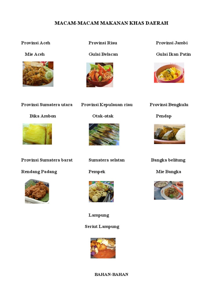 MACAM Makanan Khas Daerah | PDF