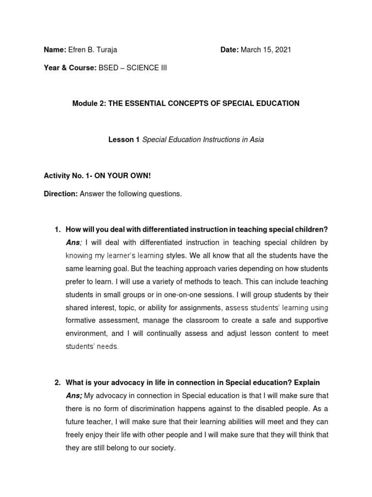 Module 2: THE ESSENTIAL CONCEPTS OF SPECIAL EDUCATION | PDF ...