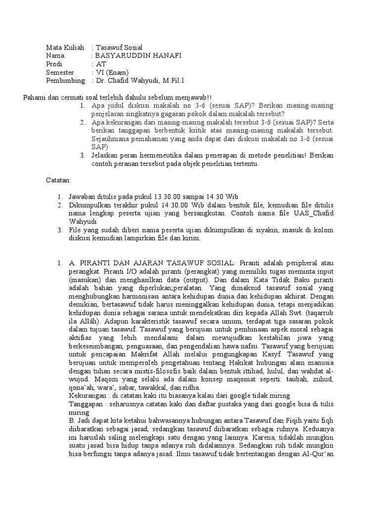 HANAFI-UTS Tasawuf Sosial | PDF | Sains & Matematika