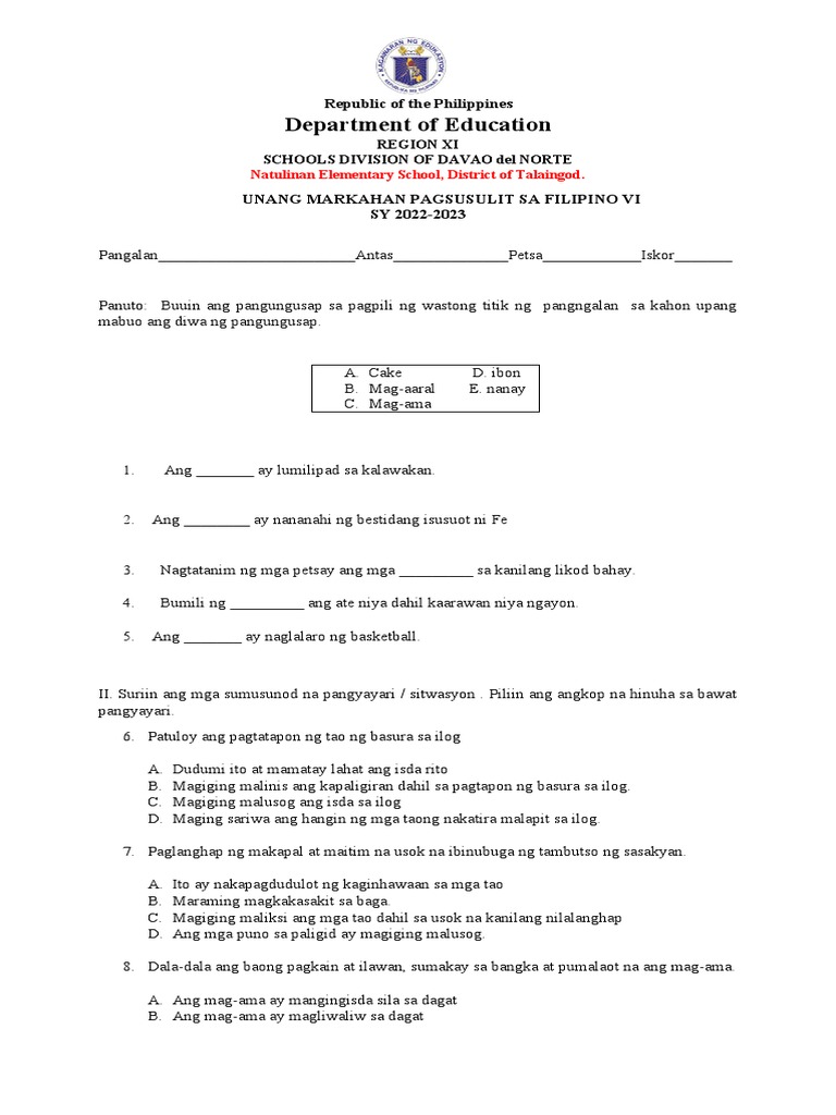 FILIPINO 6 First Periodical With TOS and KEY | PDF