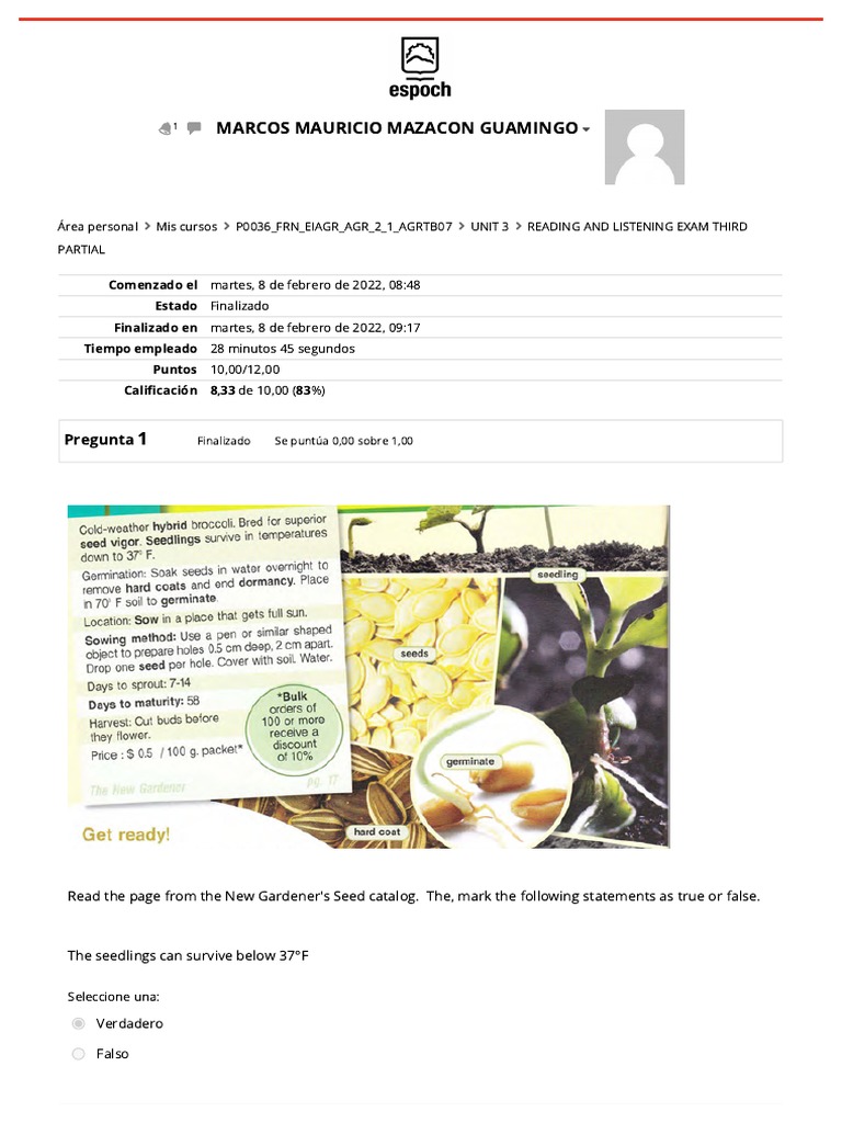 READING AND LISTENING EXAM THIRD PARTIAL - Revisión Del Intento | PDF ...