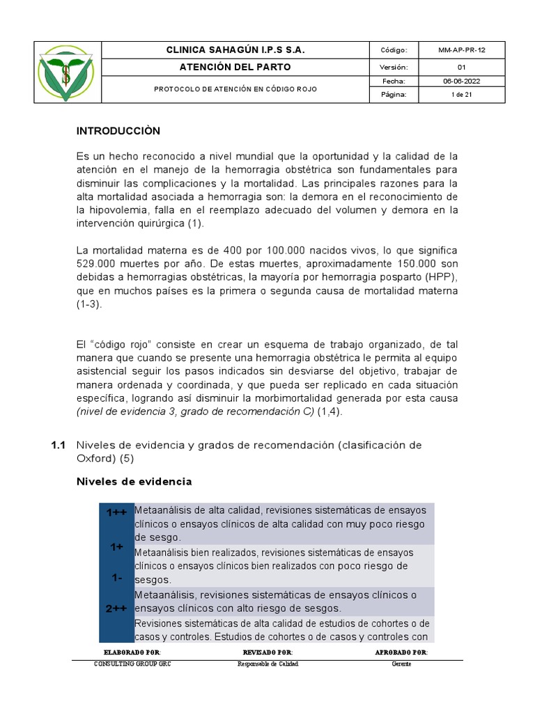 Mm-Ap-Pr-12-Protocolo de Atenciòn en Còdigo Rojo | PDF | Parto | Muerte ...