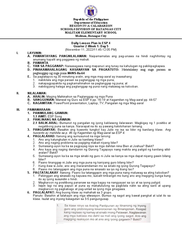 DLP - Q2 - W1 - Day 5 - ESP 4 | PDF DLP - Q2 - W1 - Day 5 - ESP 4 | PDF