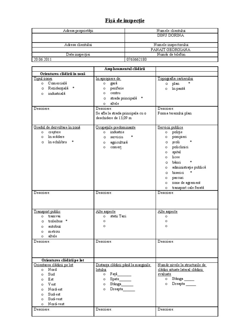 Fisa Inspectie | PDF