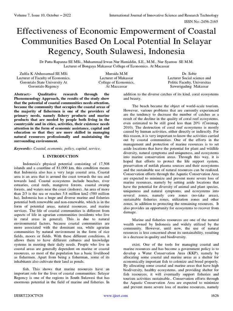 Effectiveness of Economic Empowerment of Coastal Communities Based On ...