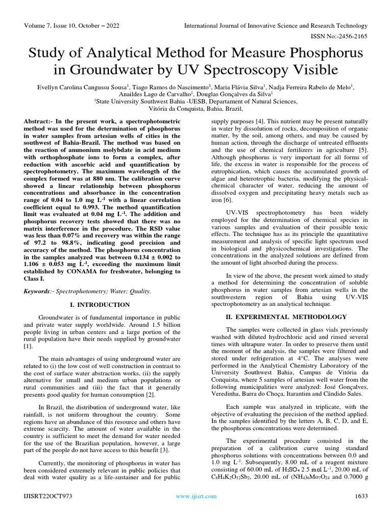 Phosphorus Measurement in Groundwater | PDF | Spectrophotometry | Titration