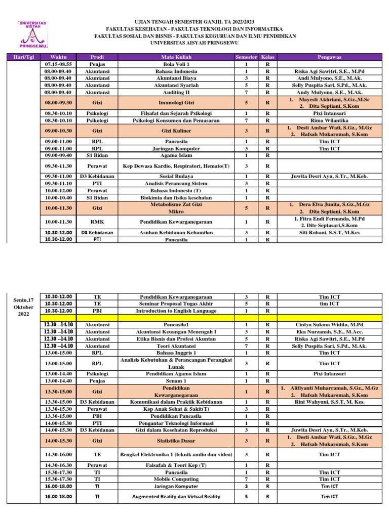 Jadwal UTS Ganjil 2022-2023 | PDF