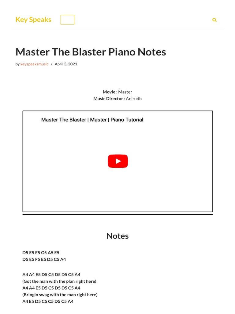 Master The Blaster Piano Notes - Key Speaks | PDF | Chess Openings ...
