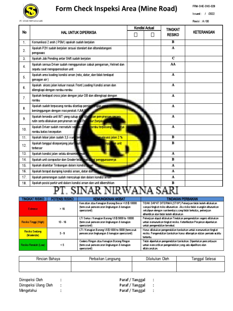 SHE SNS 027 - Ceklist Mine Road | PDF