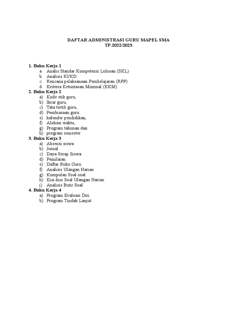 Daftar Administrasi Guru Mapel Sma | PDF | Karier & Perkembangan