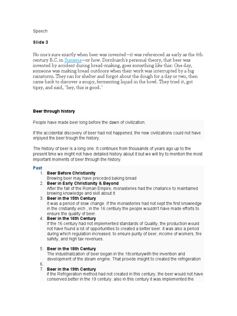Speech History of Beer (3120) | PDF | Beer | Brewing
