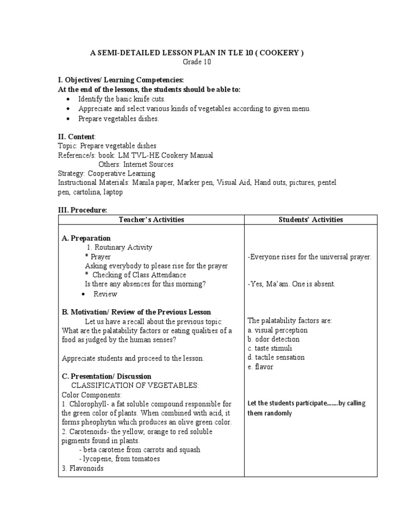 Lesson Plan in Tle | PDF | Vegetables | Soil