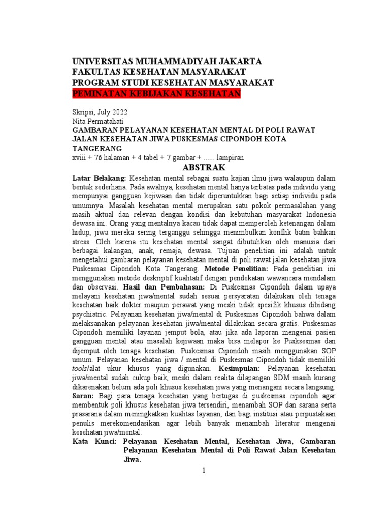 Skripsi - Kesehatan Mental - 1 | PDF