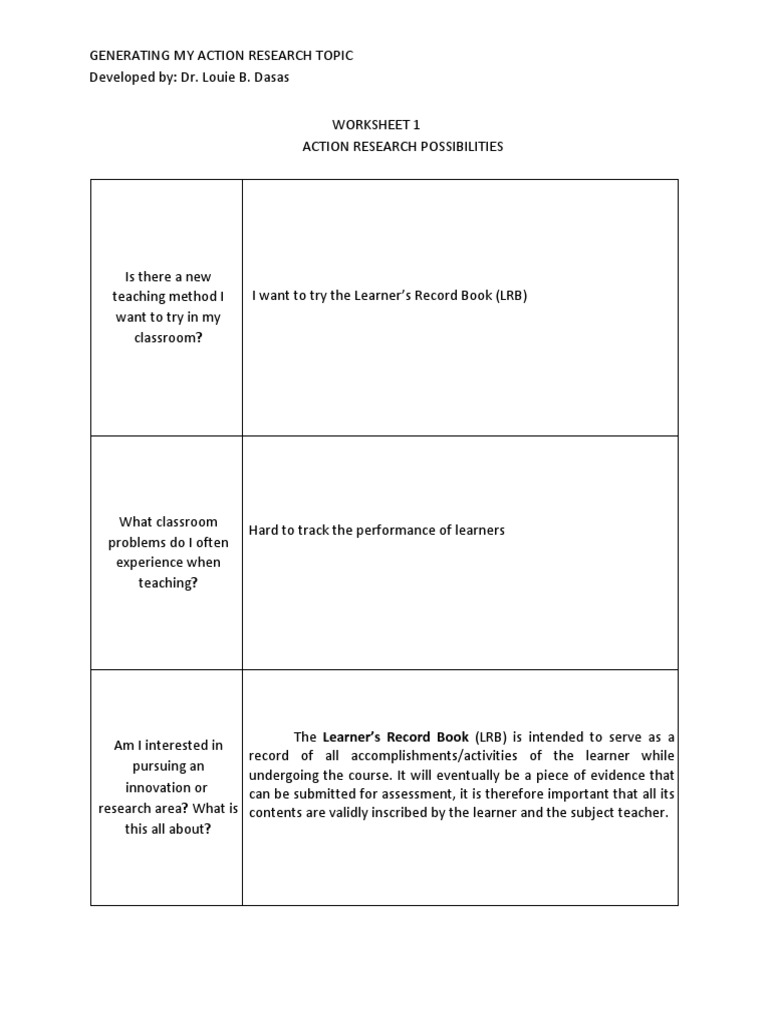 STEM Collab Action Research - Generating Your Topic-Week 2 Output | PDF ...