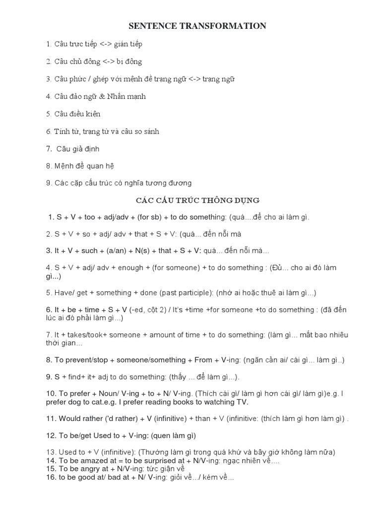 447015250 Chuyen de cấu truc viết lại cau HSG Tỉnh | PDF