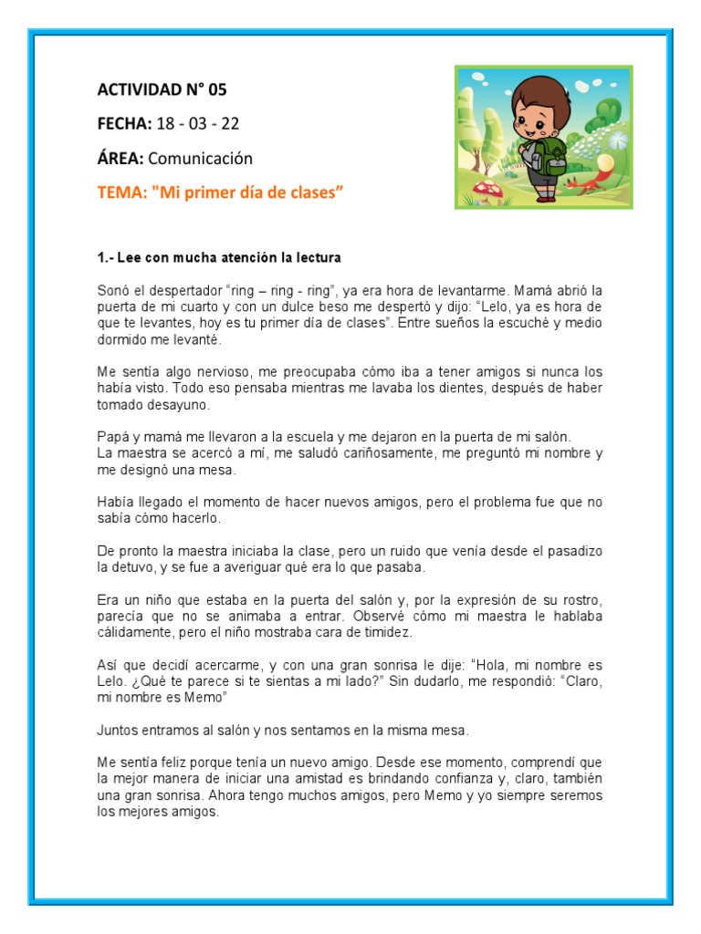 Mi primer día de clases: Lelo y Memo | PDF