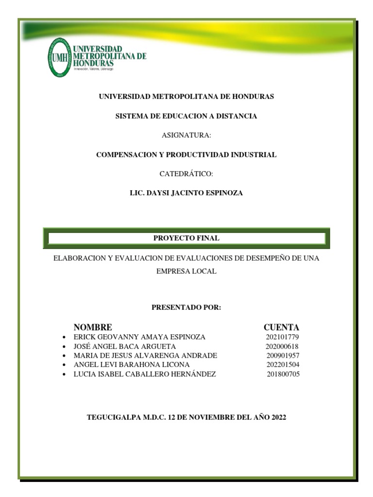 Informe Proyecto Final Compensacion y Productividad Industrial | PDF ...