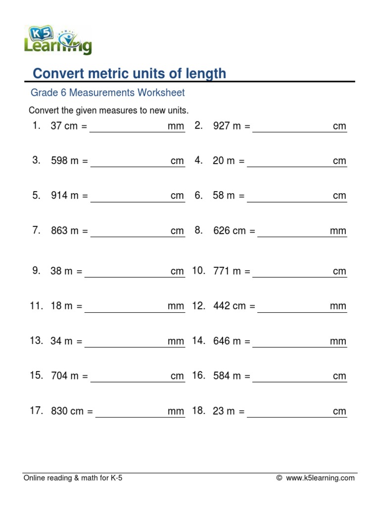 Grade 6 Metric Length Conversion Worksheet | PDF | Teaching Methods ...