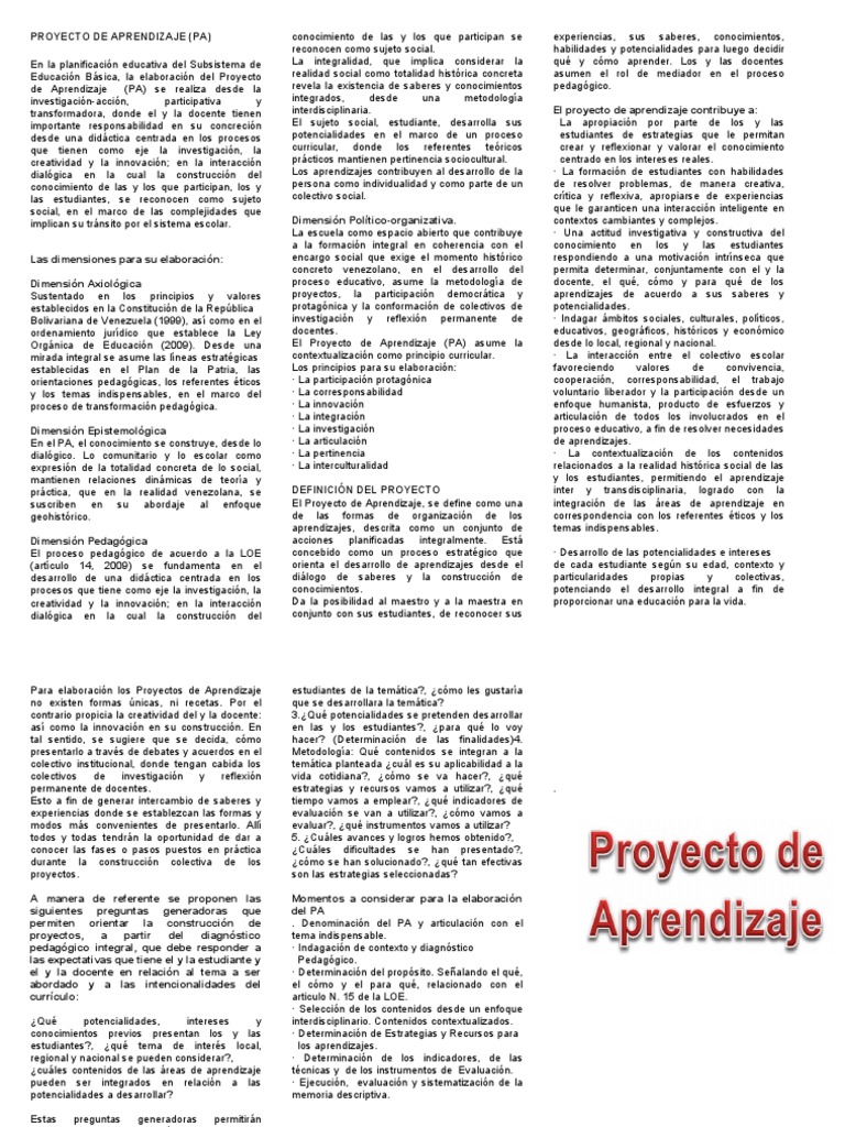 Triptico Proyecto de Aprendizaje | PDF | Aprendizaje | Maestros