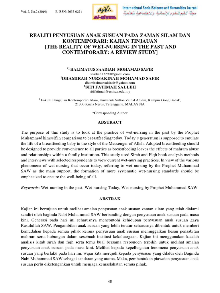 Realiti Penyusuan Anak Susuan Pada Zaman Silam Dan Kontemporari: Kajian ...