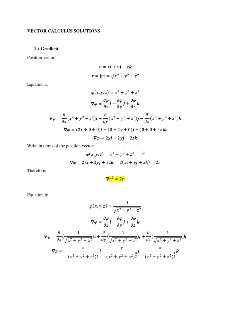 VECTOR-CALCULUS-SOLUTIONS | PDF | Gradient | Algebra