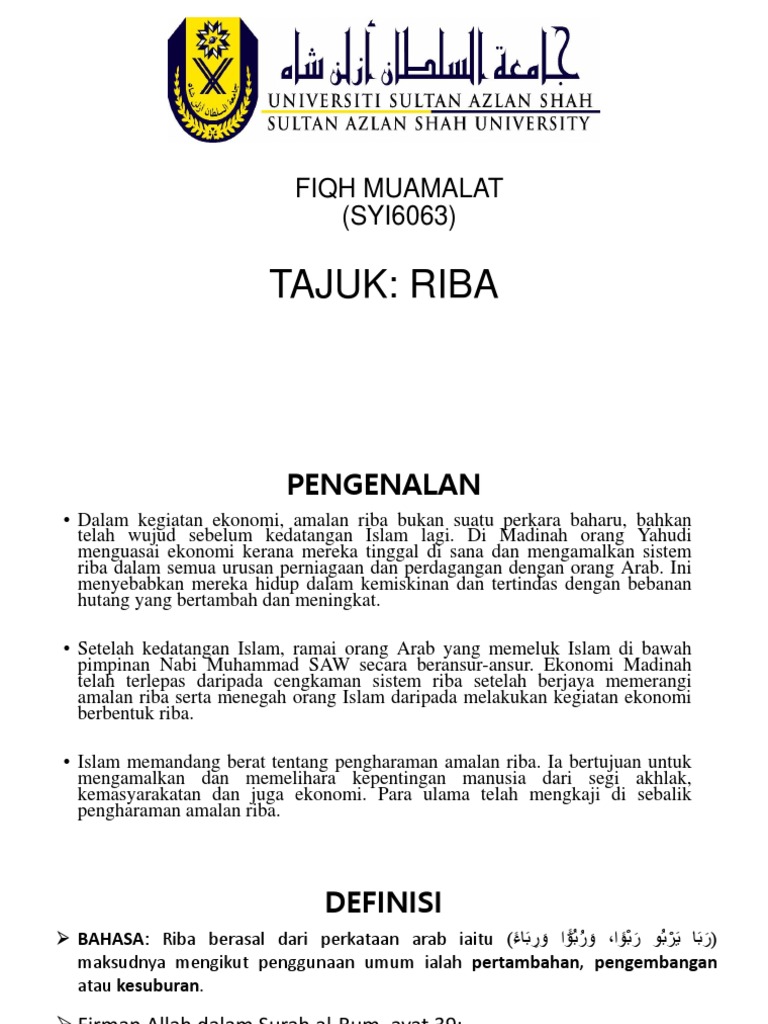 Fiqh Muamalat: RIBA | PDF