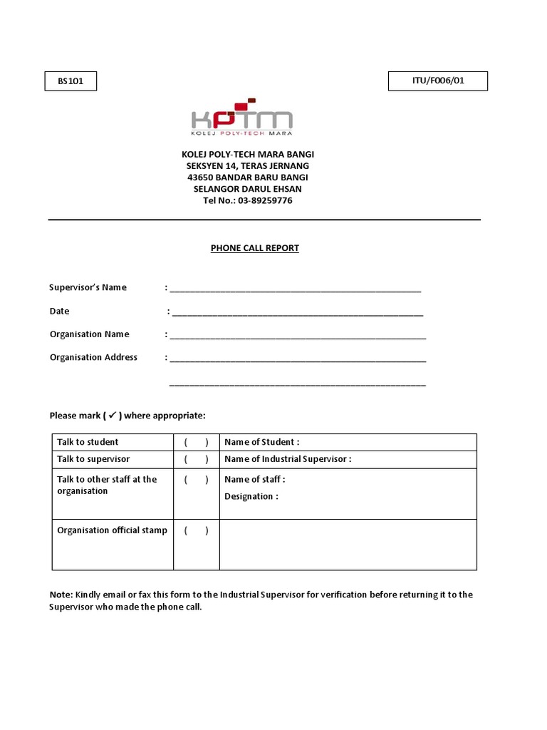 11 - Phone Call Report BS101 | PDF | Communication | Cognition