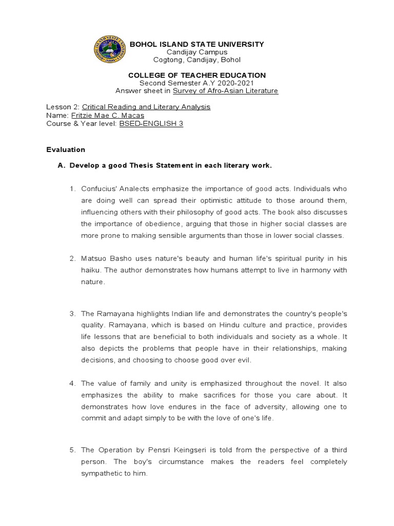 Afro-Asian Lit (Lesson 2) | PDF | General Fiction