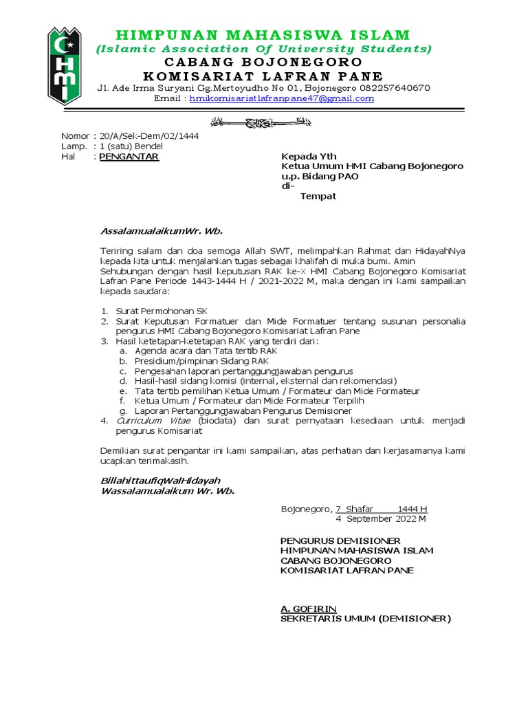 Berkas Pengajuan SK Kepengurusan HMI | PDF