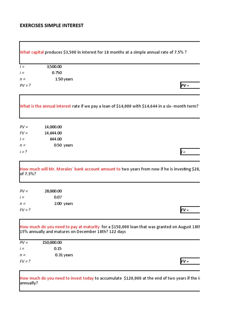 Class Exercises 1. Simple Interest | PDF | Interest | Interest Rates