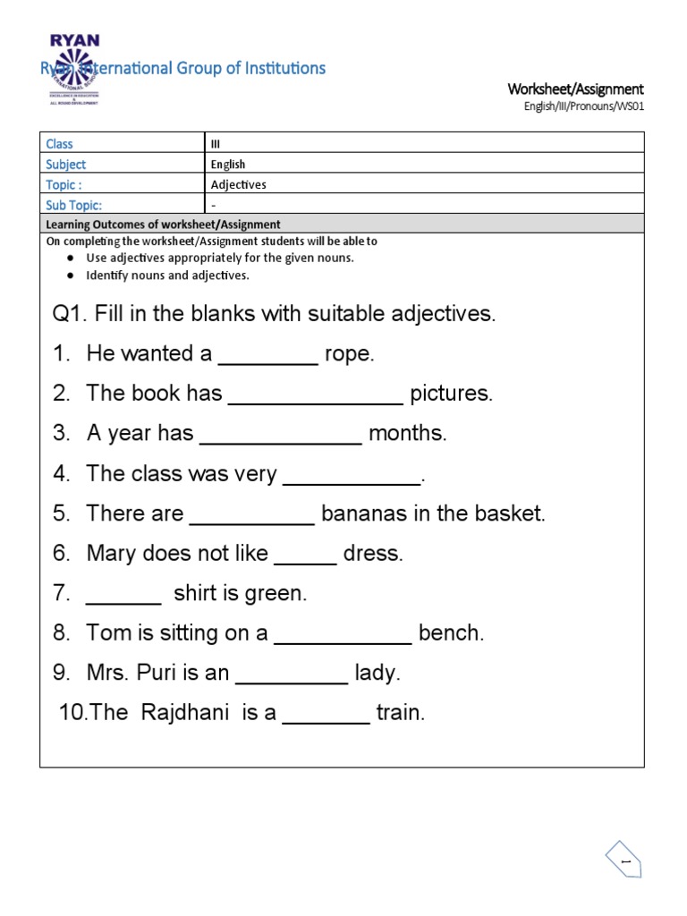 3 Worksheet Adjectives - PDF - Ic35190 | PDF | Language Arts & Discipline