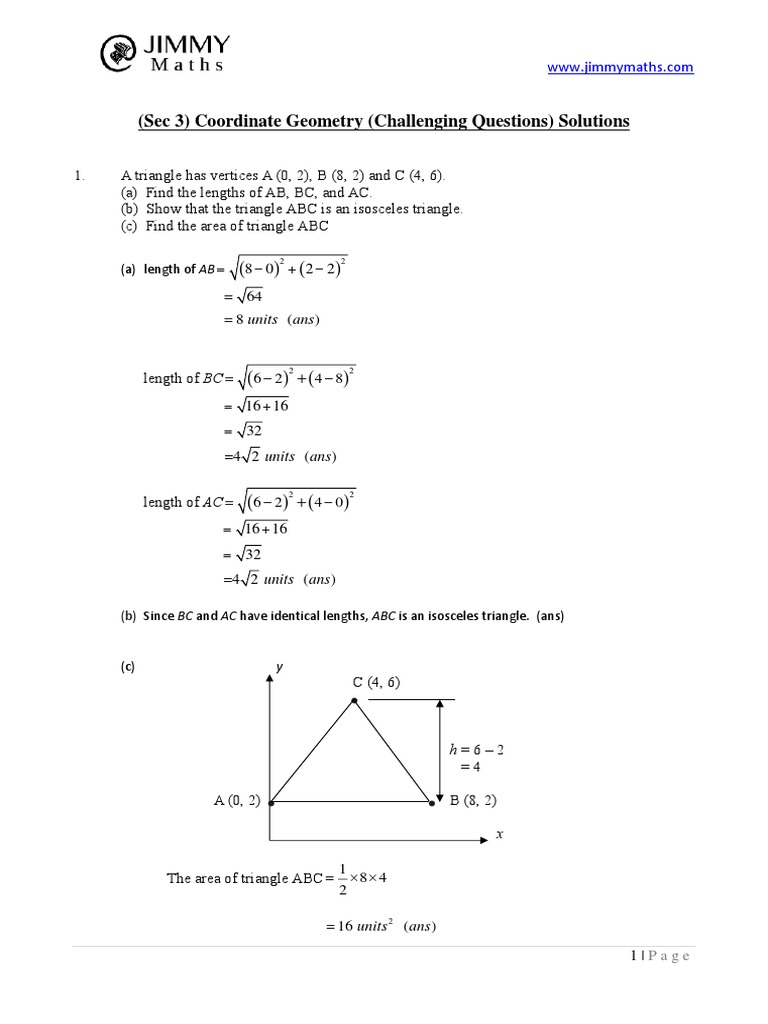 Sec 3 Coordinate Geometry Challenging Questions Solutions Updated 11 Jan Pdf