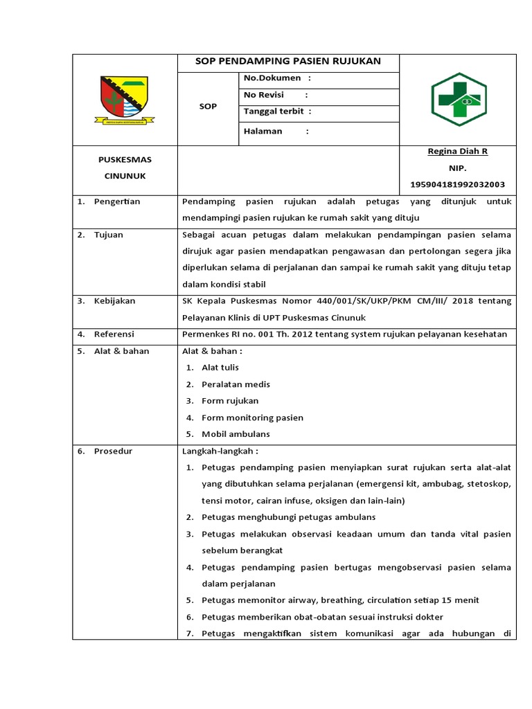Sop Pendamping Pasien Rujukan | PDF