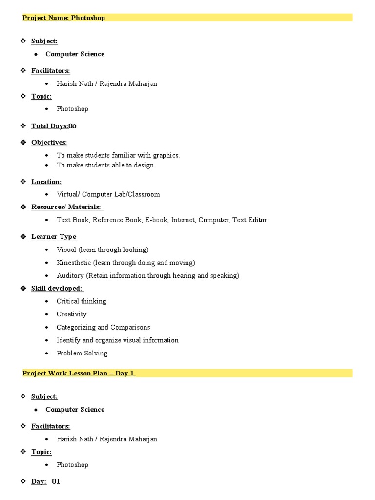 PBL Photoshop | PDF | Lesson Plan | Graphics