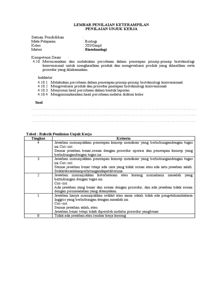LP Ketrampilan Unjuk Kerja 10 | PDF