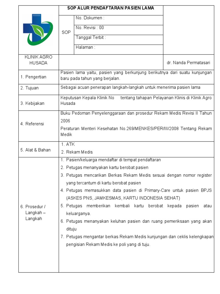 Sop Pendaftaran Pasien Lama | PDF