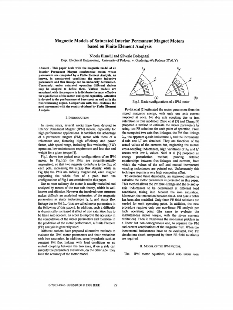 Magnetic Models of Saturated Interior Permanent Magnet Motors Based On ...