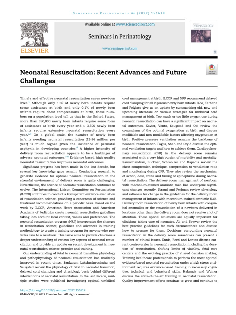 Neonatal Resuscitation Recent Advances and Future - 2022 - Seminars in ...