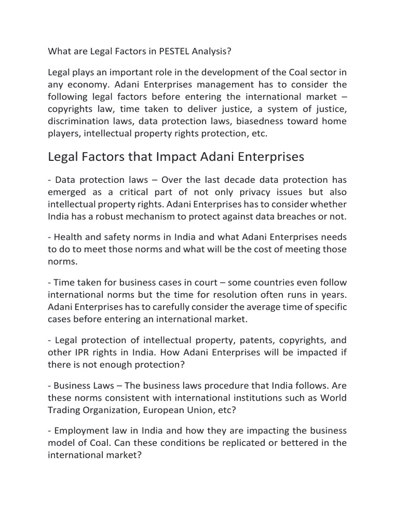 Legal Factors in PESTEL for Adani | PDF | Business