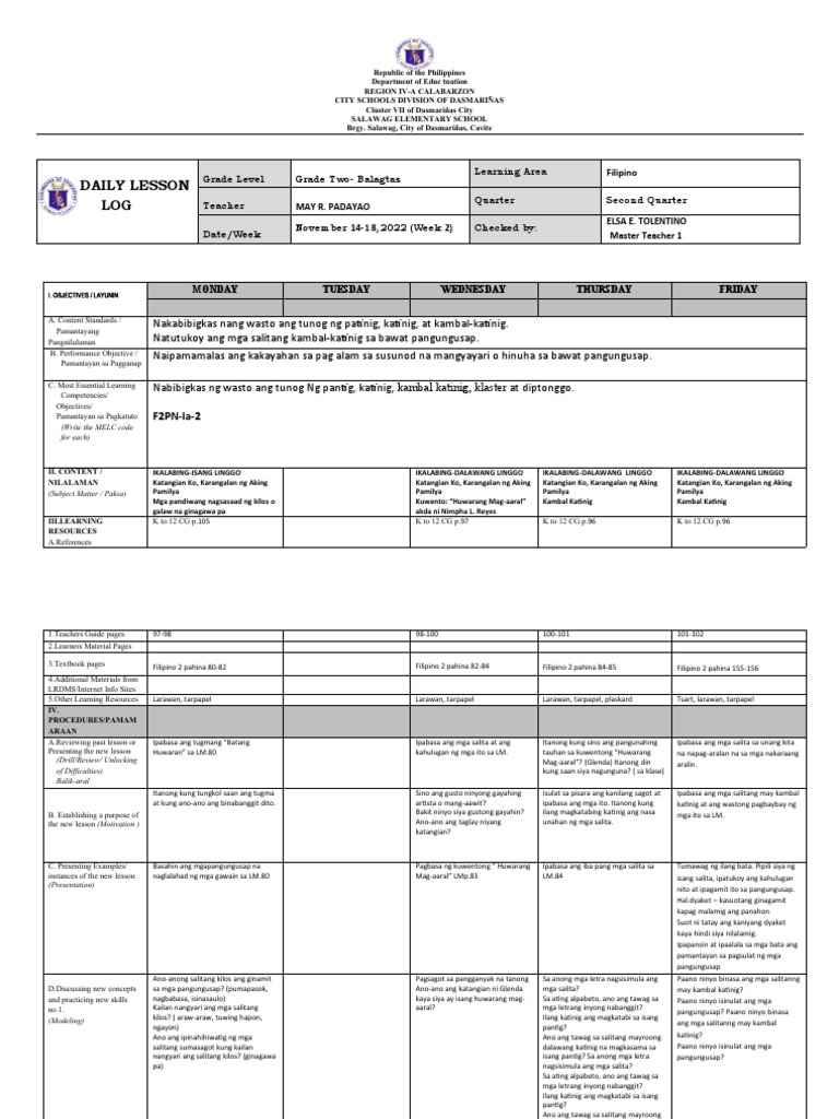 DLL Filipino Q2 Week-2 | PDF