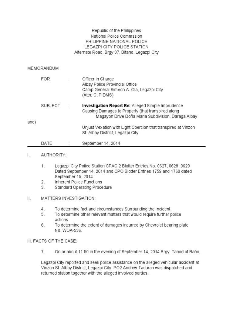 Investigation Report on a Hit-and-Run Accident and Subsequent ...
