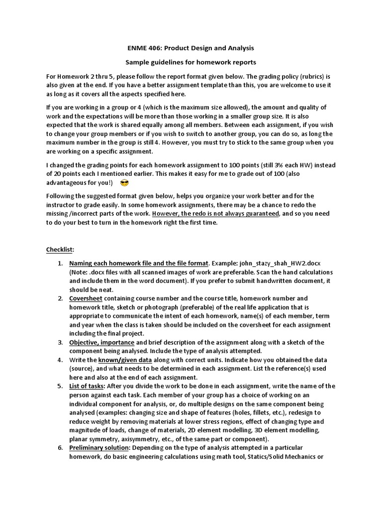 ENME 406 Homework Report Guide | PDF | Structural Analysis