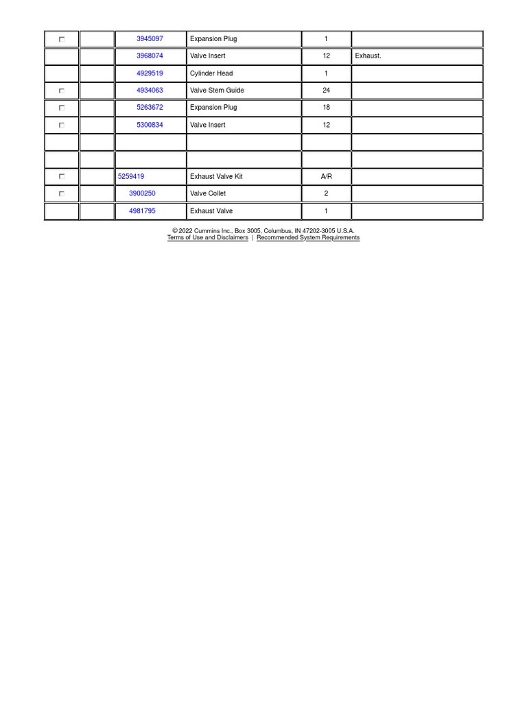 Parts Catalog Cummins, 6LTAA8.9G2 - ESN 82312099 - CPL 3079-47 | PDF ...