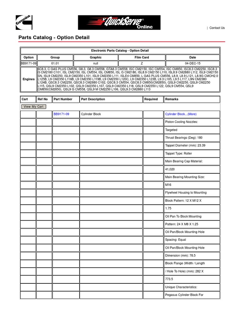Parts Catalog Cummins, 6LTAA8.9G2 - ESN 82312099 - CPL 3079-38 | PDF ...