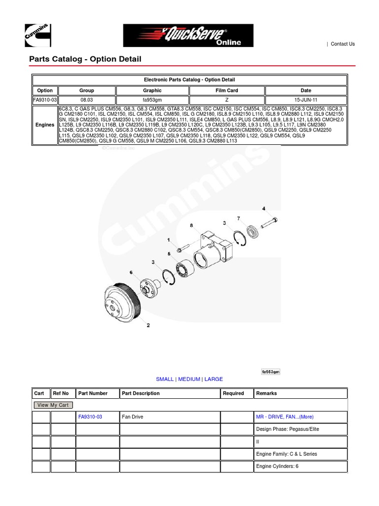 Parts Catalog Cummins, 6LTAA8.9G2 - ESN 82312099 - CPL 3079-59 | PDF ...