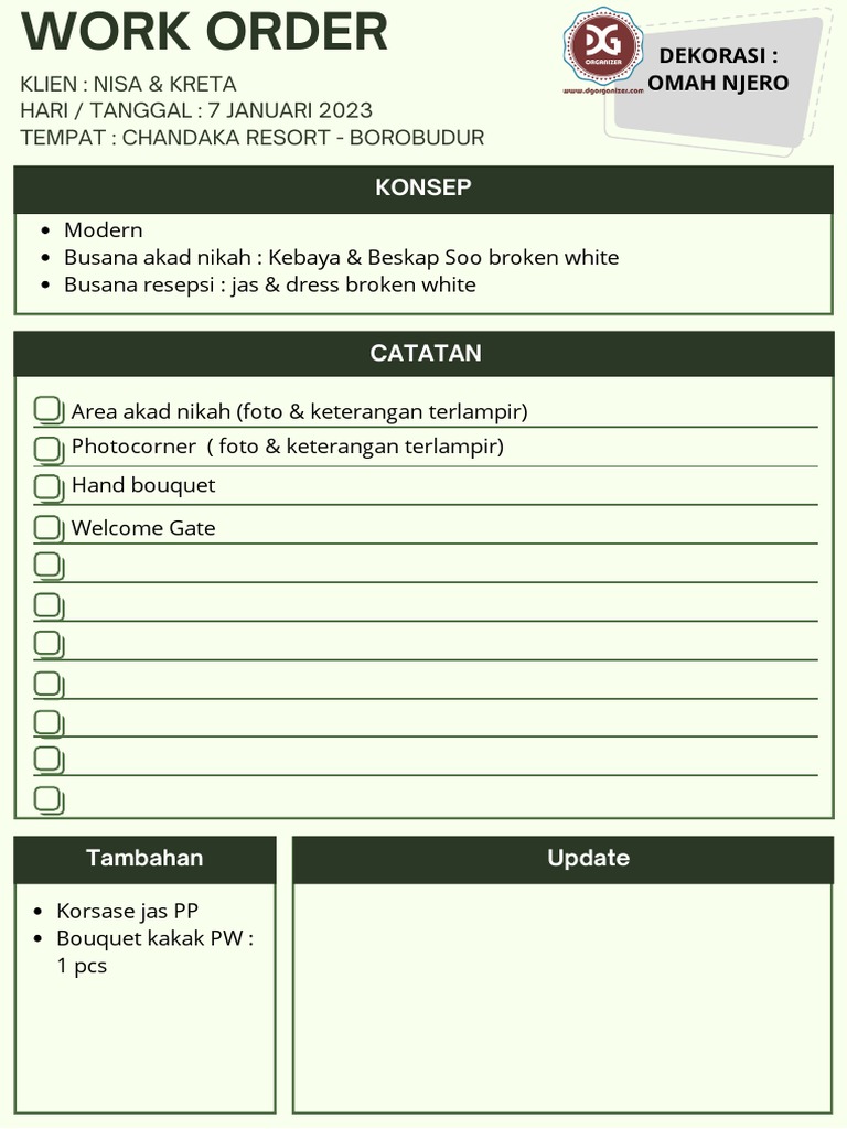 Work Order - Omah Njero Dekorasi | PDF