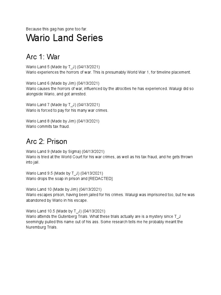 The Definitive Wario Land Lore Document | PDF | Mario