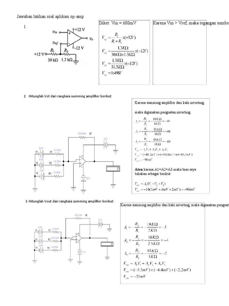 Jawaban Latihan Soal Op-Amp - Summing - Differensial Amplifier | PDF